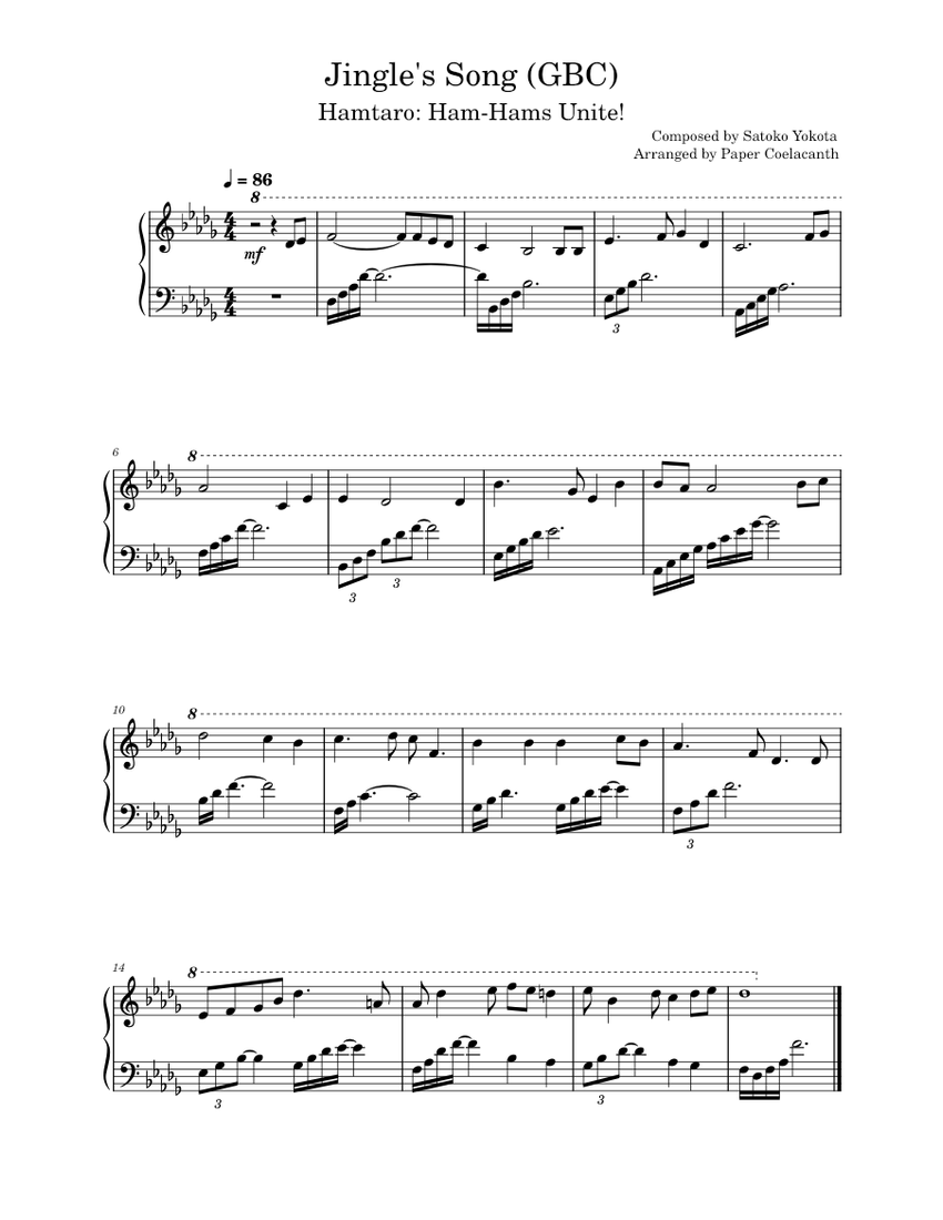 Jingle's Song (GBC Version) [Hamtaro: Ham-Hams Unite!] Sheet music for ...