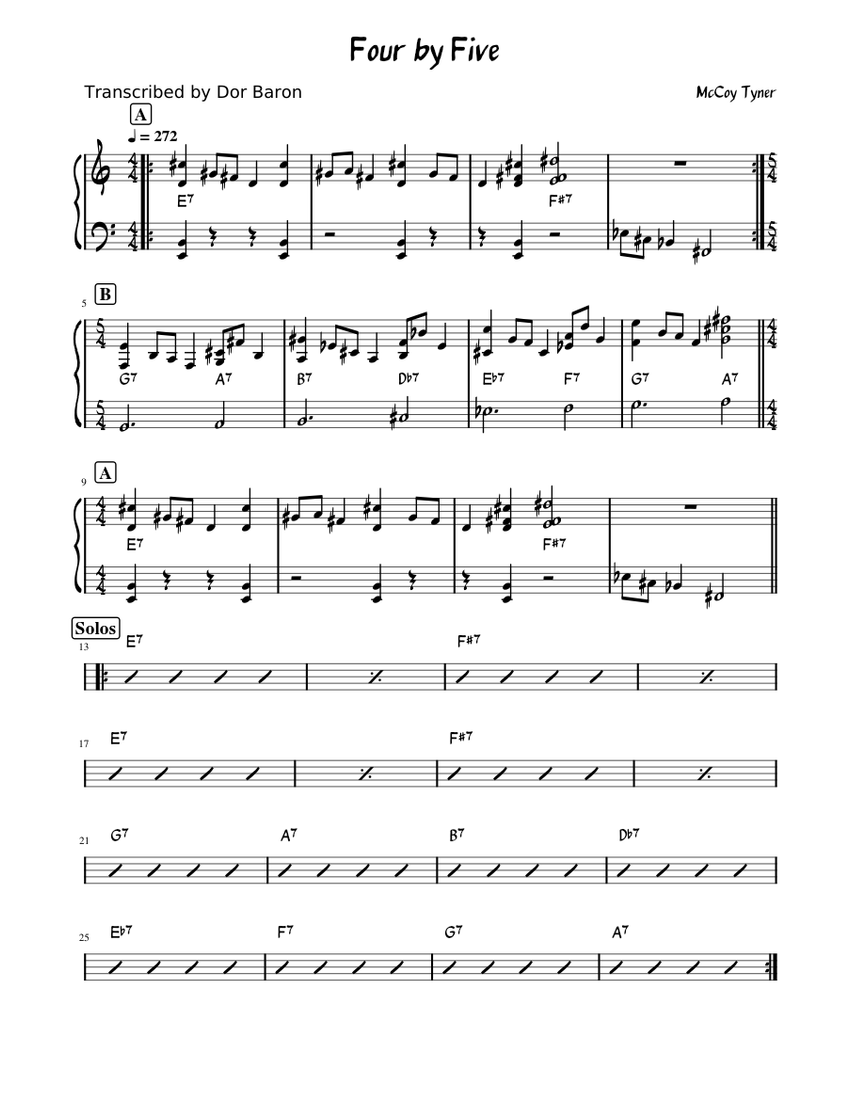 Four By Five - McCoy Tyner (Jazz piano transcription) Sheet Music for ...