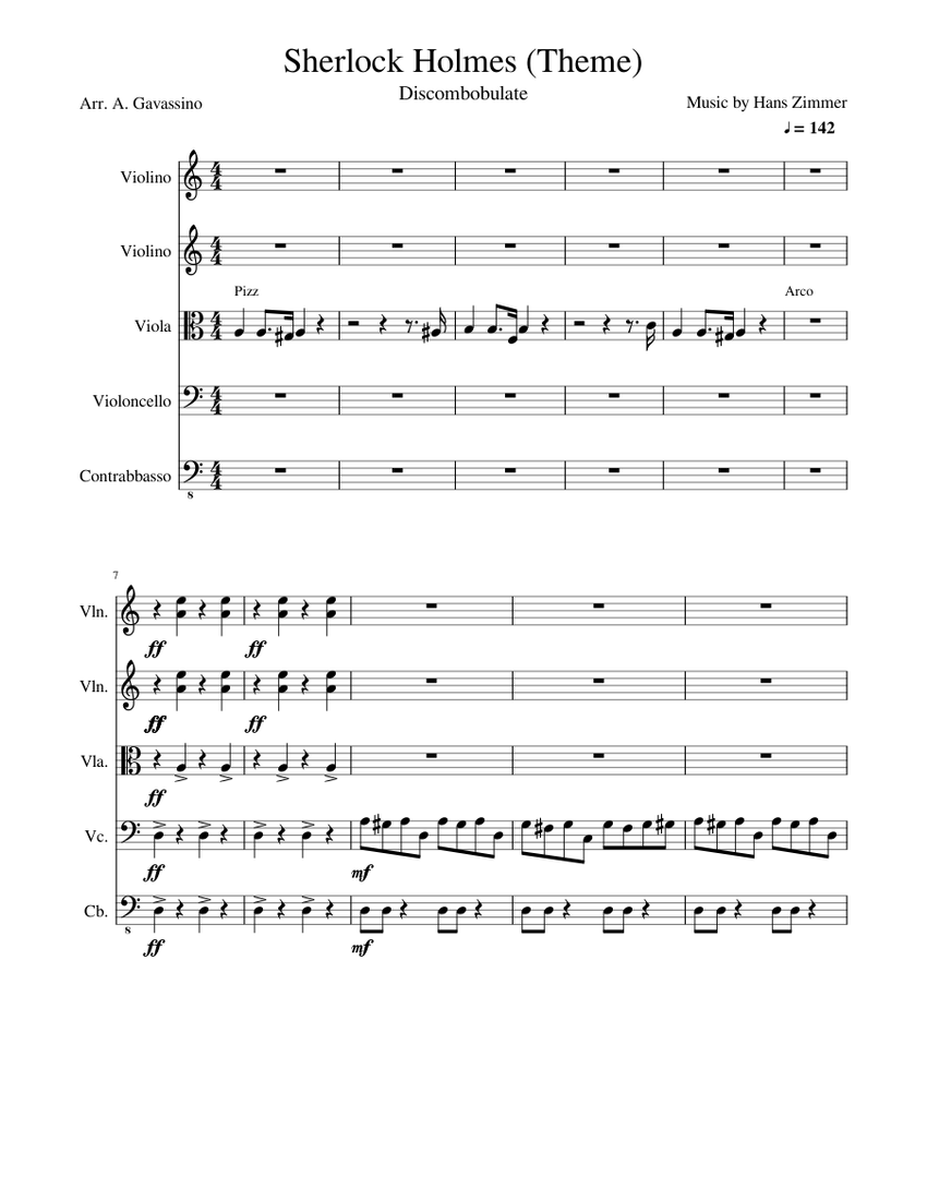 Sherlock Holmes Sheet Music for Contrabass, Violin, Viola, Cello ...