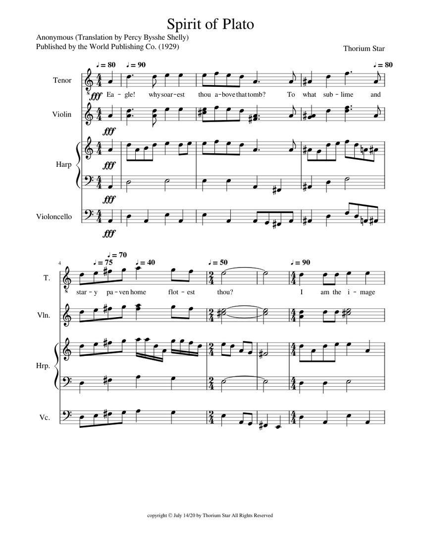 Spirit of Plato, Words by Anon. Pub. by World Pub. Co. 1929, Music © by ...