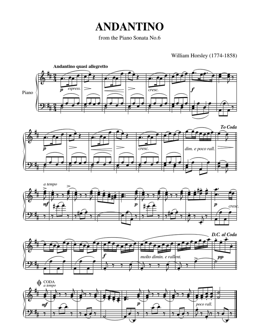 ANDANTINO (W. Horsley) Sheet music for Piano (Solo) | Musescore.com