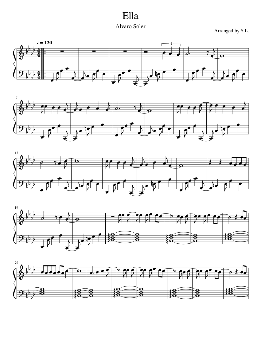 Ella- Alvaro Soler Sheet Music for Piano (Solo) Easy | MuseScore.com