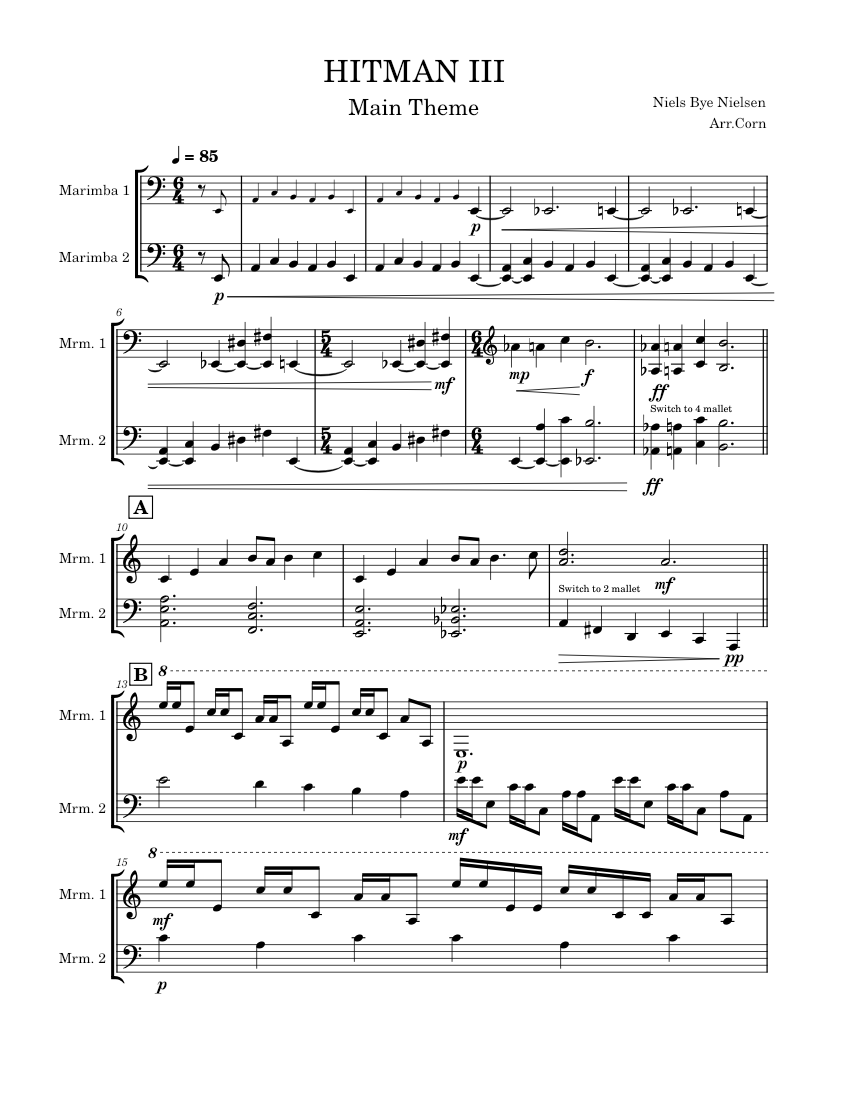 HITMAN 3 Theme – Niels Bye Nielsen - Marimba Duet Sheet Music for ...