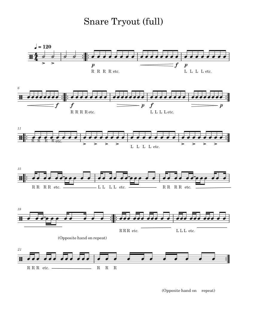 Snare Tryout full Sheet music for Snare drum (Marching Band ...