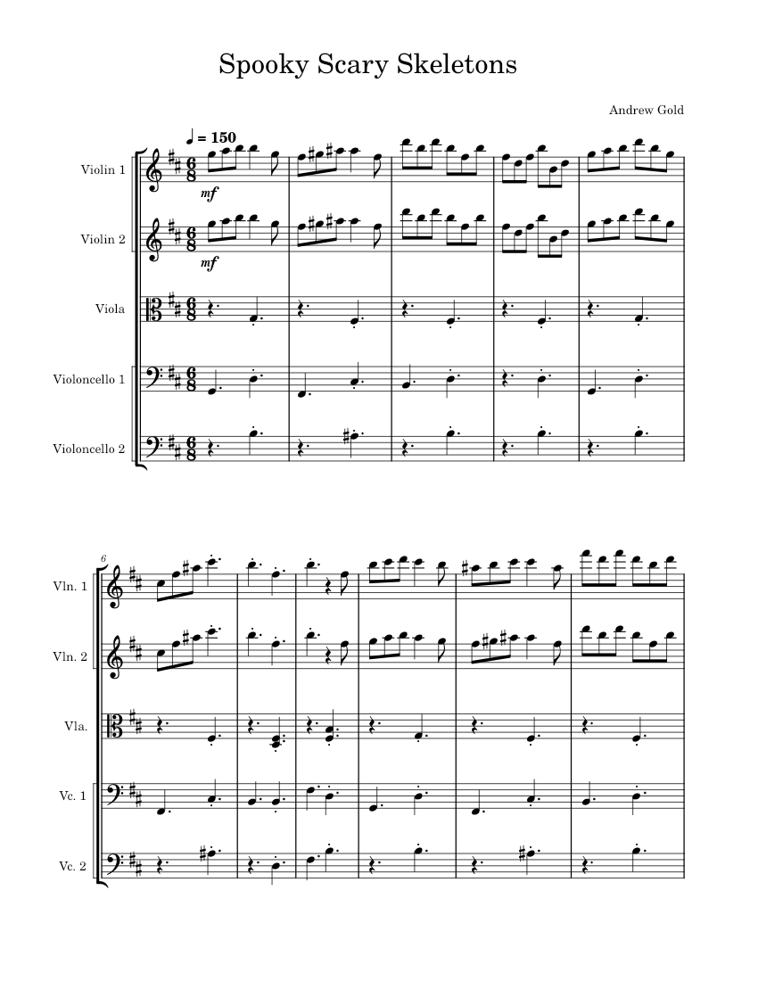 Spooky scary skeletons – Andrew Gold Sheet music for Violin, Viola ...
