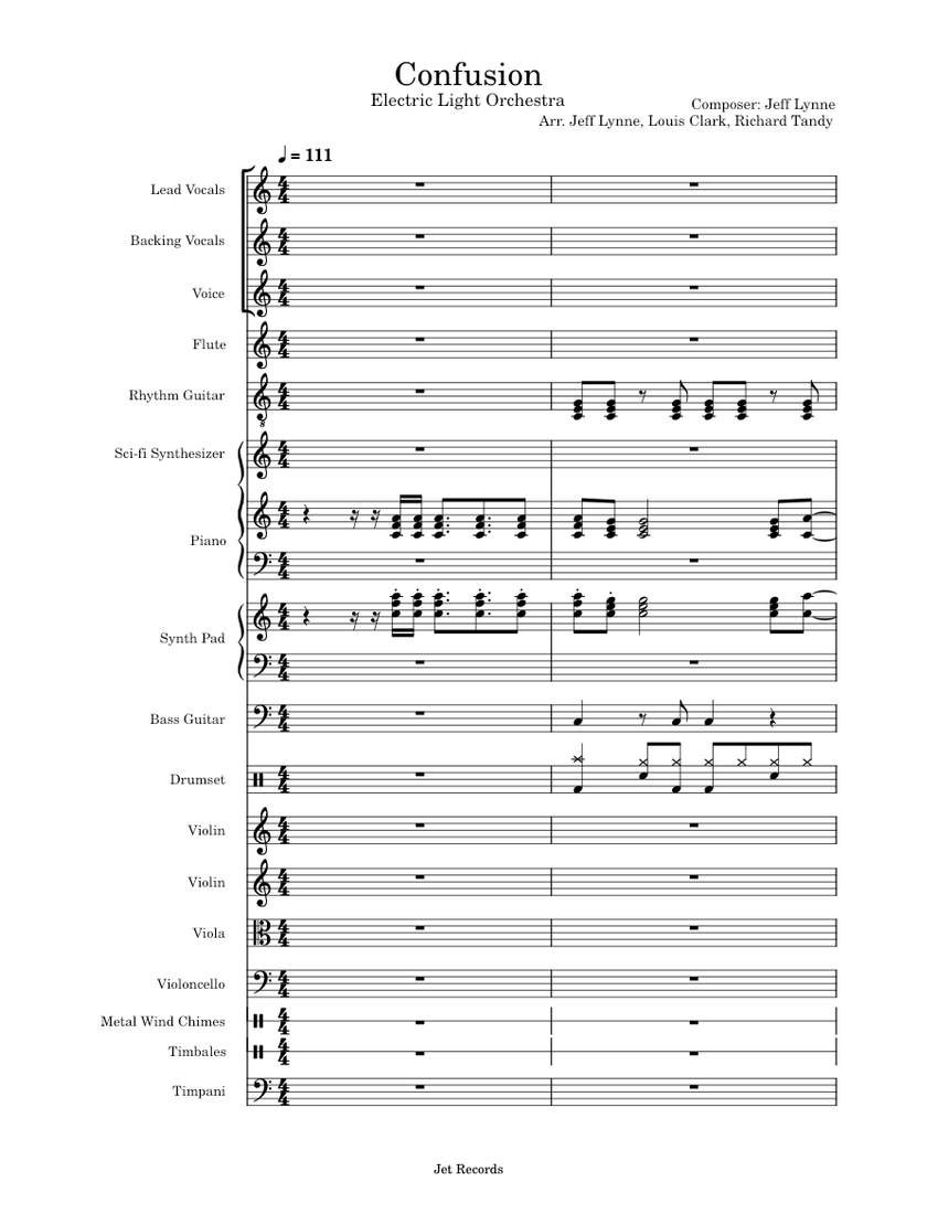 Confusion – Electric Light Orchestra Sheet Music for Piano, Vocals ...