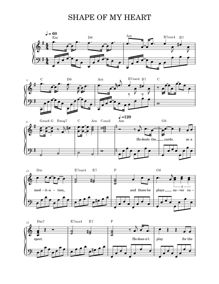 Shape of My Heart – Sting Sheet Music with Chords for Piano (Solo ...