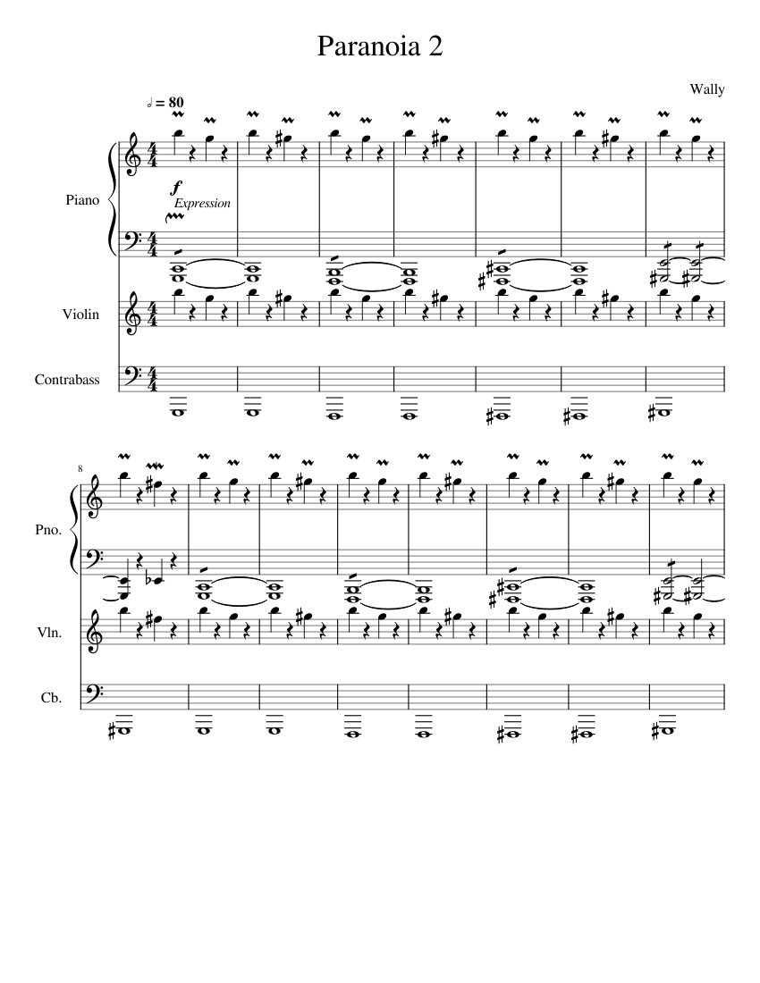 Paranoia 2 Sheet music for Piano, Contrabass, Violin (Mixed Trio ...