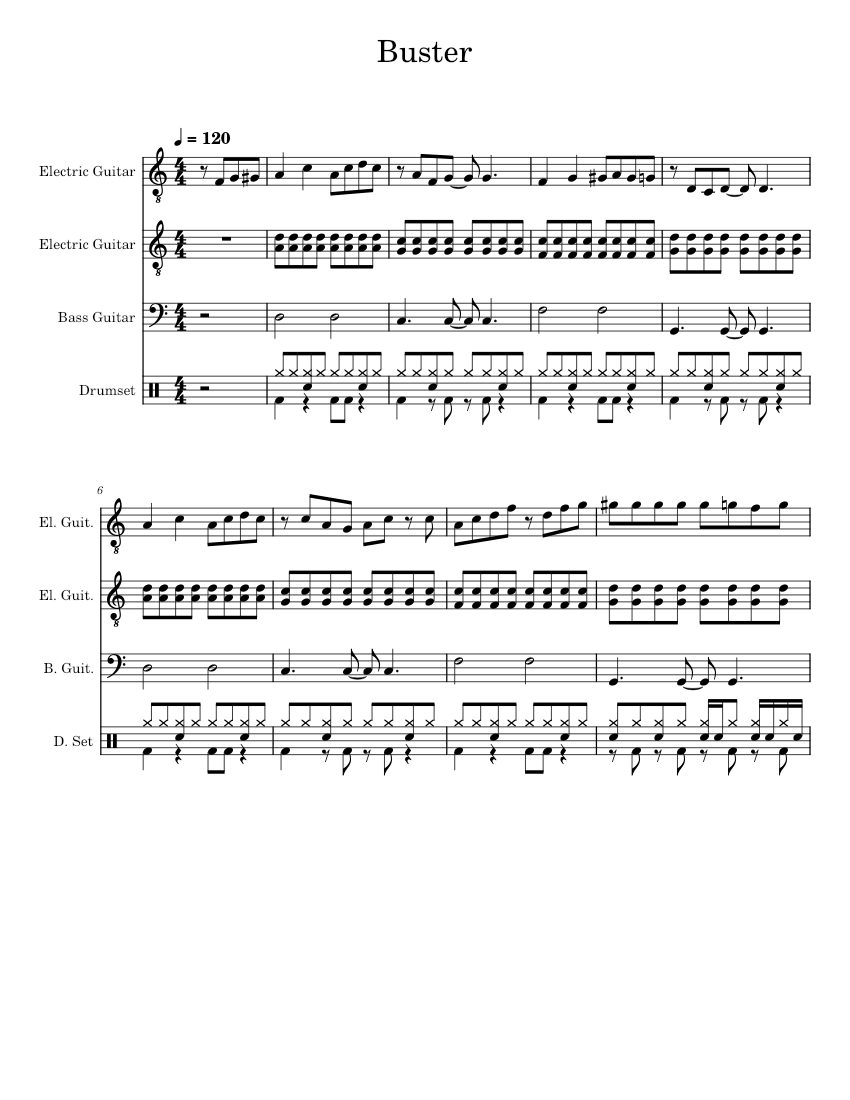 Buster Sheet music for Guitar, Bass guitar, Drum group (Mixed Quartet ...