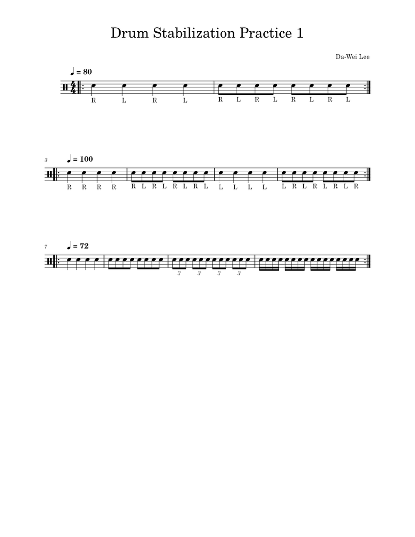 David's Drum Lesson - Drum Stabilization Practice 1 Sheet music for ...