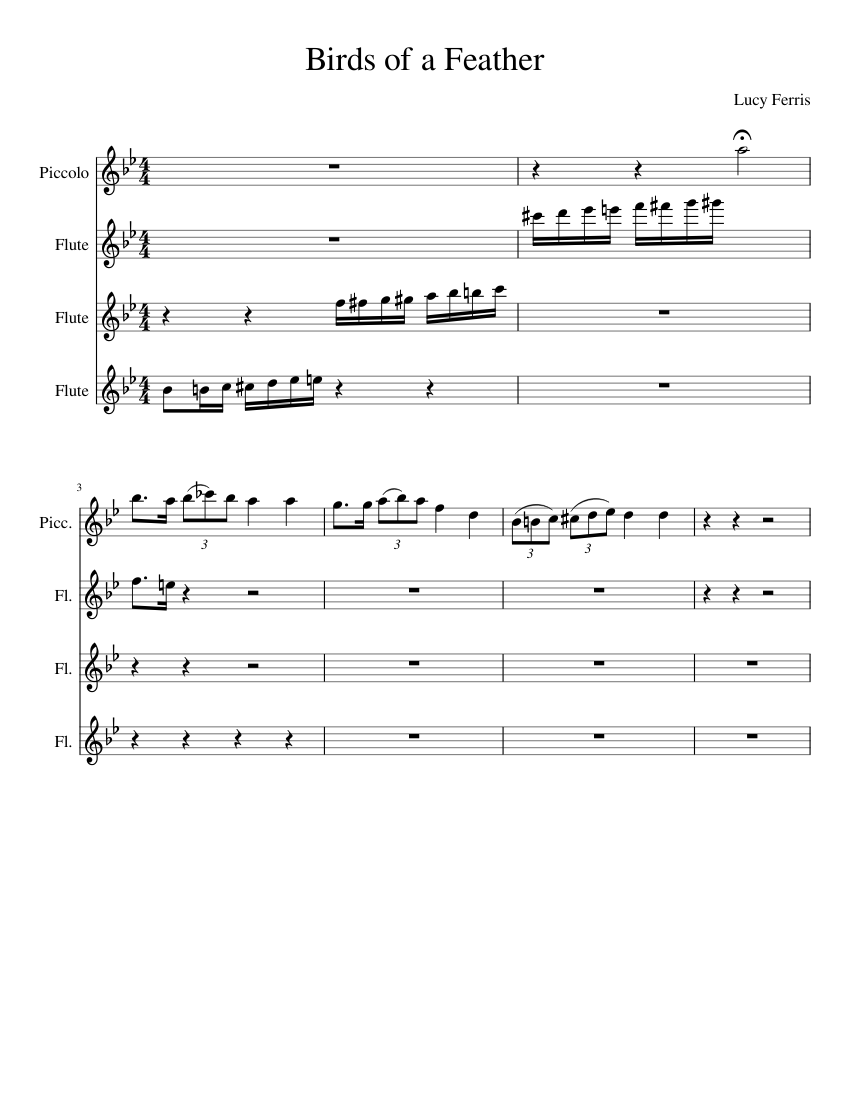 Birds of a Feather Sheet Music for Flute piccolo, Flute (Mixed Quartet ...