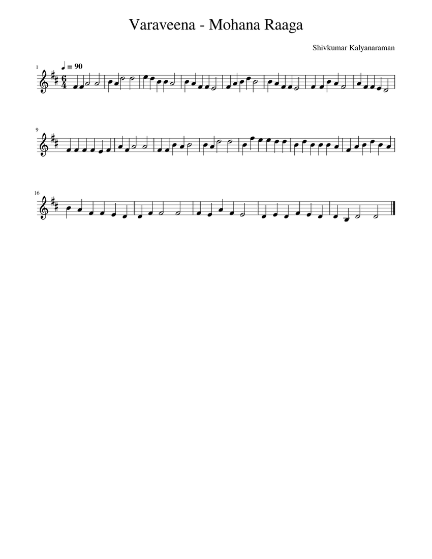 Geetham 6 - Varaveena – Shivkumar Kalyanaraman (Bb Clarinet) Sheet ...