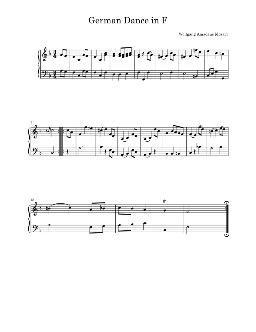 German Dance in F, K15oo – Wolfgang Amadeus Mozart Sheet Music for ...