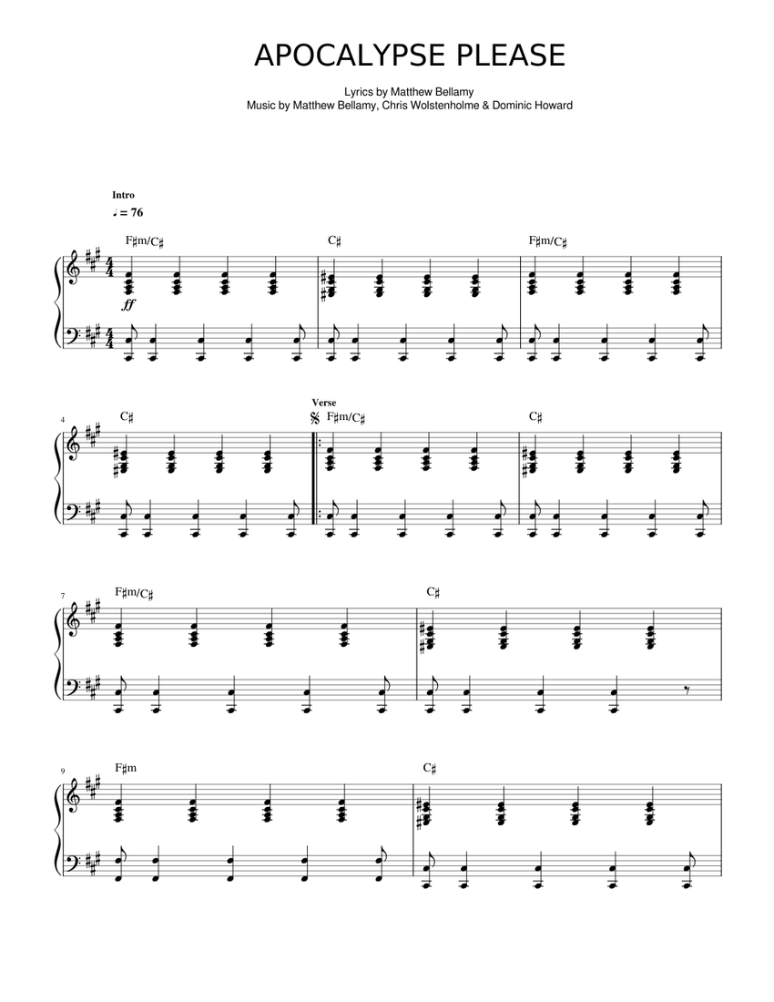 Apocalypse Please Sheet Music with Chords for Piano (Solo) | MuseScore.com