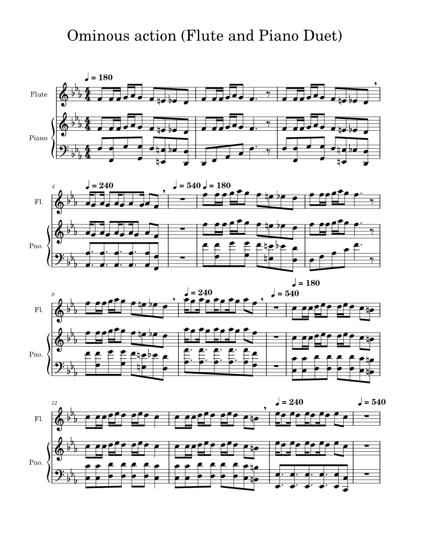 Ominous action (Flute and Piano Duo) Sheet music for Piano, Flute ...