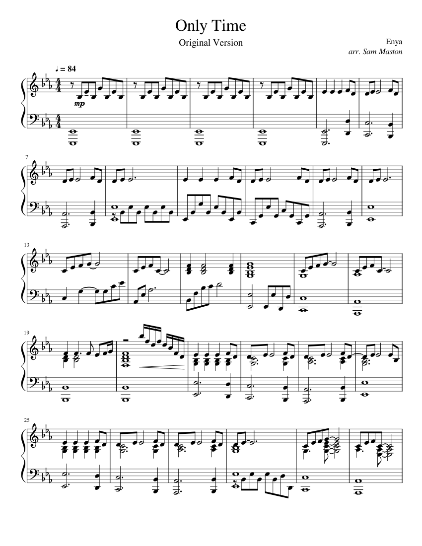 Only Time - Enya Sheet Music for Piano (Solo) | MuseScore.com