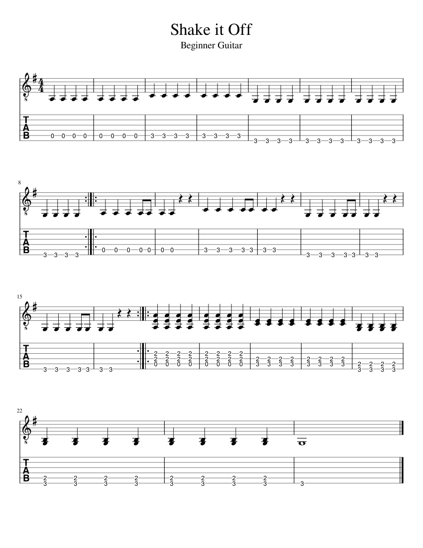 Shake It Off - Taylor Swift Sheet Music and Tab for Guitar (Solo ...