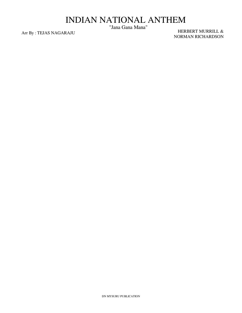 INDIAN NATIONAL ANTHEM Sheet music for Trombone, Cornet, Tuba, Flute ...
