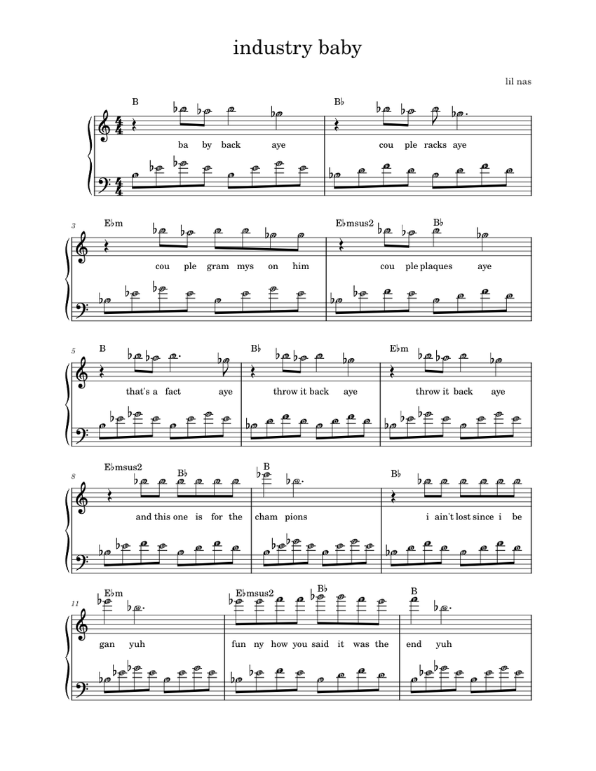 Industry Baby – Lil Nas X Sheet music for Piano (Solo) Easy | Musescore.com