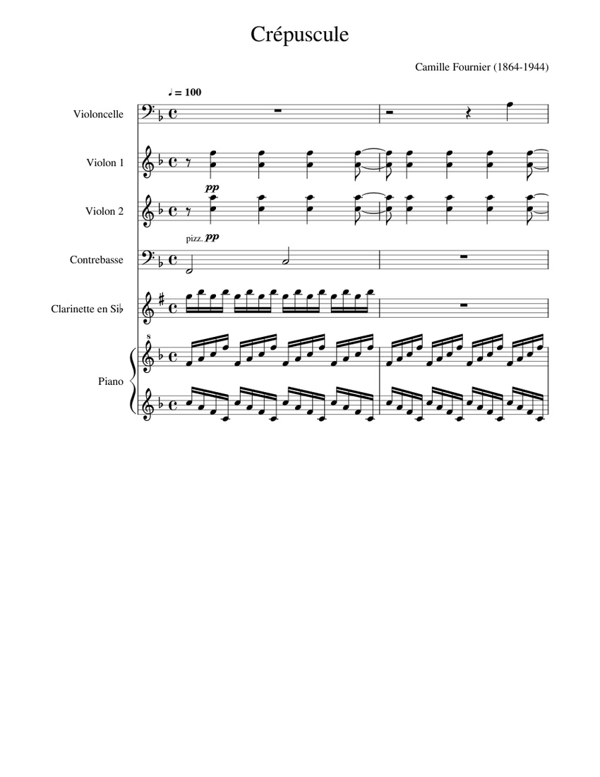 Crépuscule Sheet music for Piano, Clarinet in b-flat, Contrabass ...