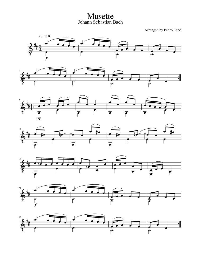 Musette - Johann Sebastian Bach - Guitar Sheet Music for Guitar (Solo ...