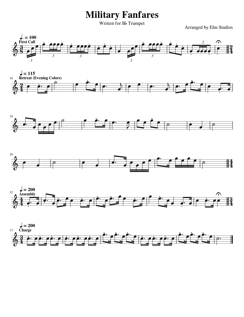 Military Fanfares — Written for B♭ Trumpet Sheet Music for Trumpet in b-flat (Solo) | MuseScore.com