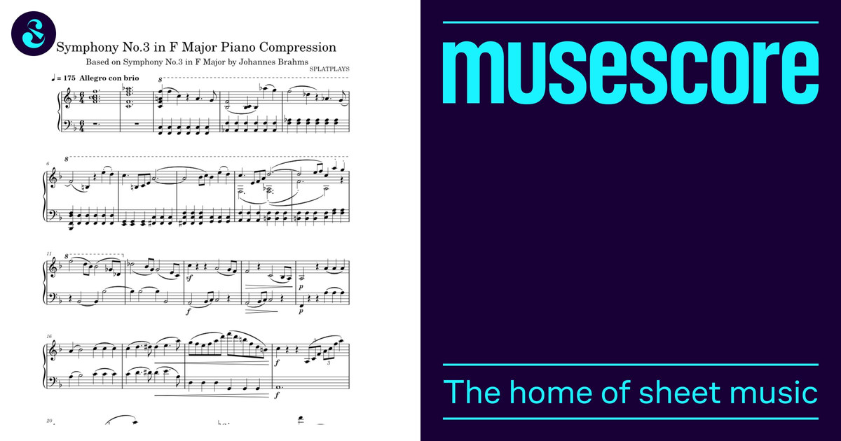 Brahms-Symphony No. 3 in F Major Piano Compression Sheet Music for ...