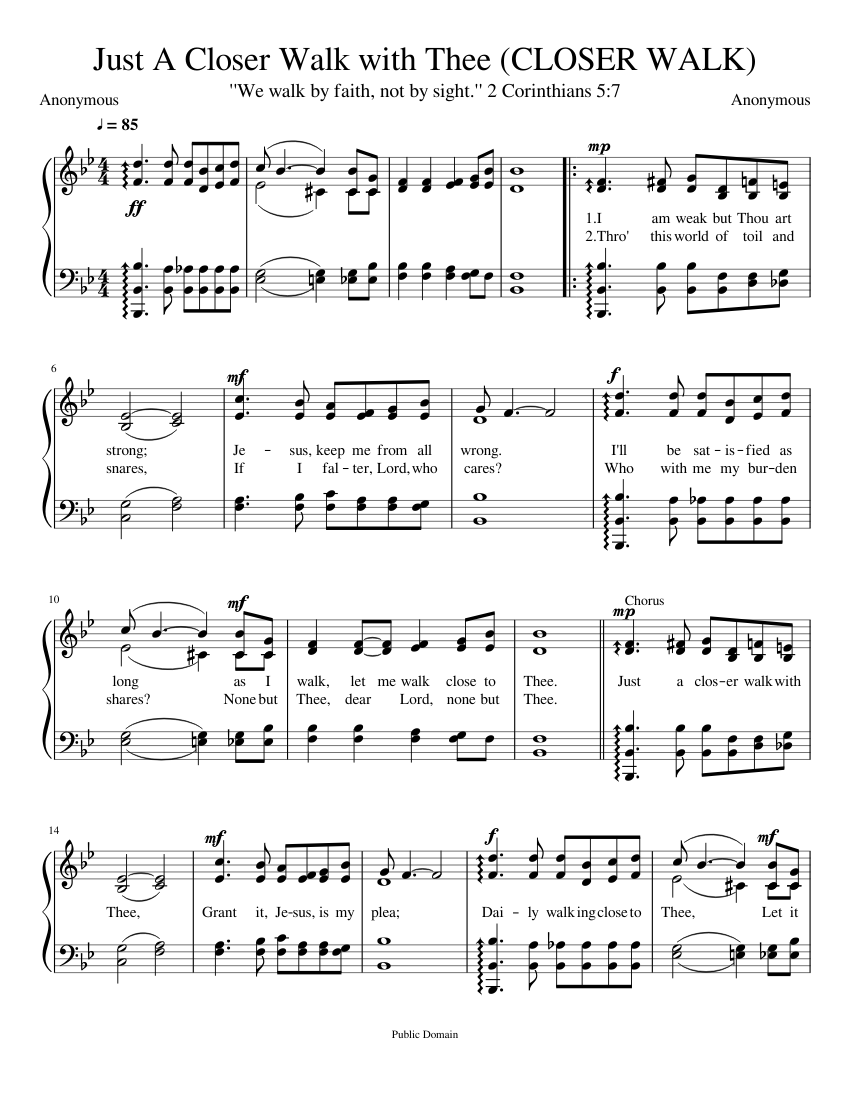Just a Closer Walk with Thee CLOSER WALK Sheet Music for Piano (Solo ...