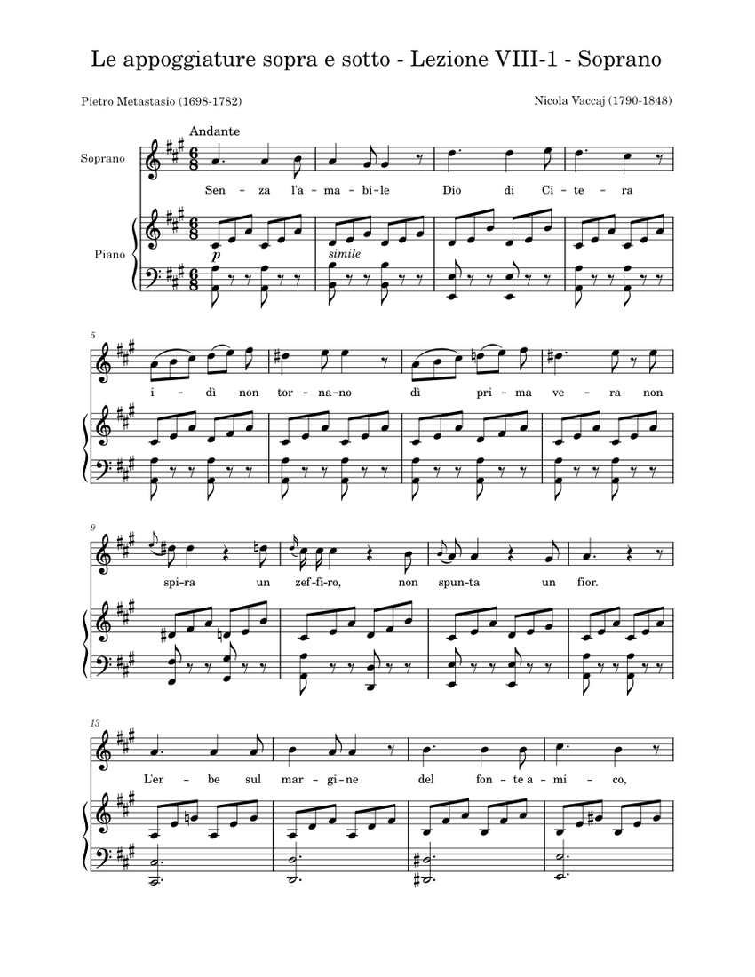 Vaccaj-8a Senza l'amabile Sheet Music for Piano, Vocals (Piano-Voice ...