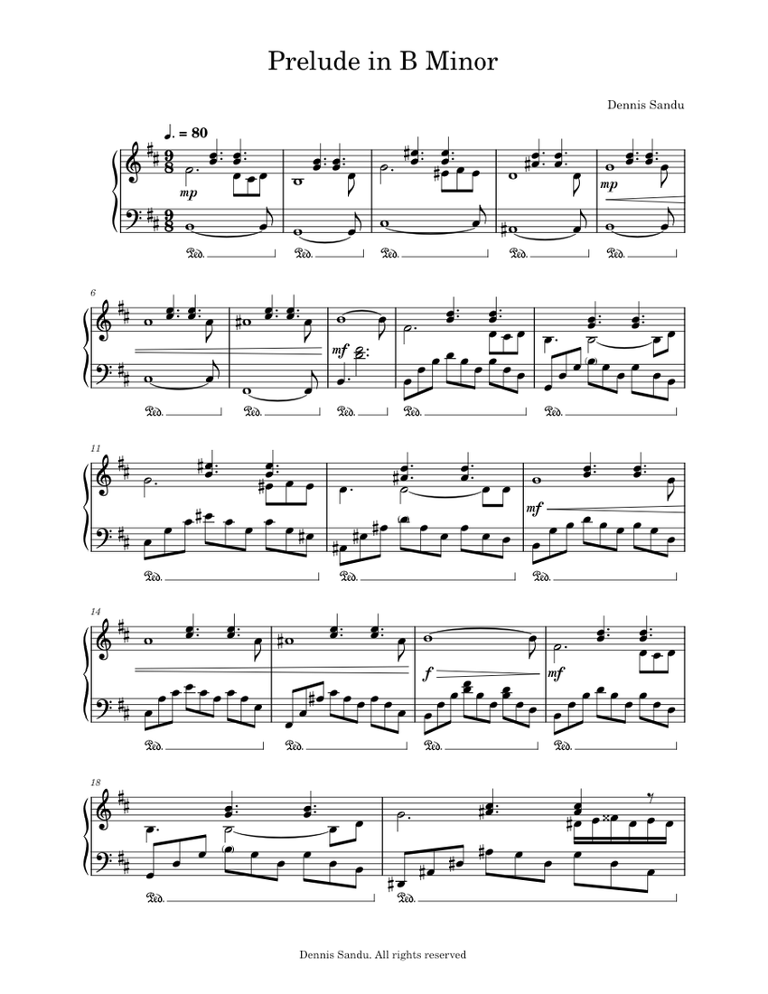 Prelude in B Minor - op. 1 no. 24 - Dennis Sandu Sheet music for Piano ...