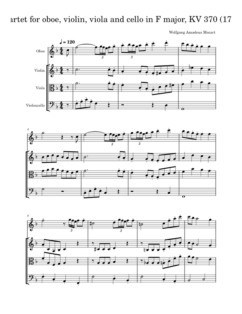 mozart - Quartet for oboe, violin, viola and cello in F major, KV 370 ...