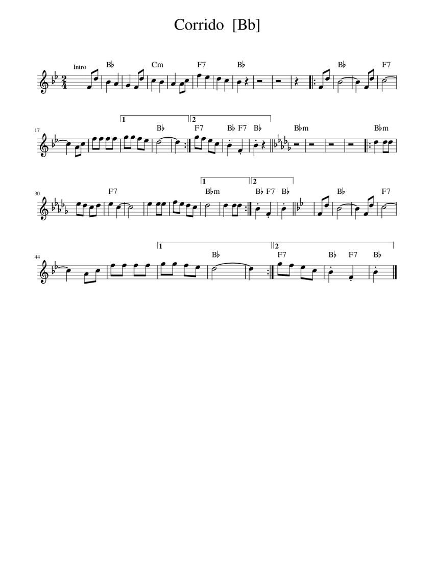 Corrido Sheet Music with Chords for Piano (Solo) Easy | MuseScore.com
