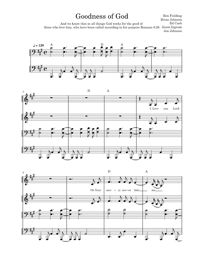 Goodness of God Sheet Music with Chords for Piano (Mixed Quartet ...