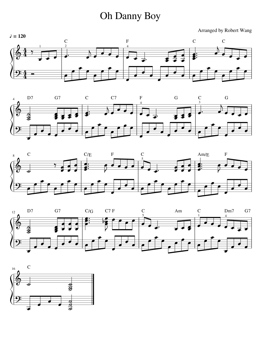 Danny Boy Sheet Music with Chords for Piano (Solo) easy | MuseScore.com