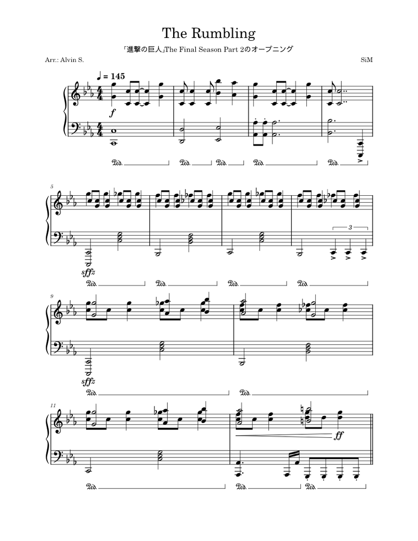 The Rumbling – SiM Sheet Music for Piano (Solo) | MuseScore.com