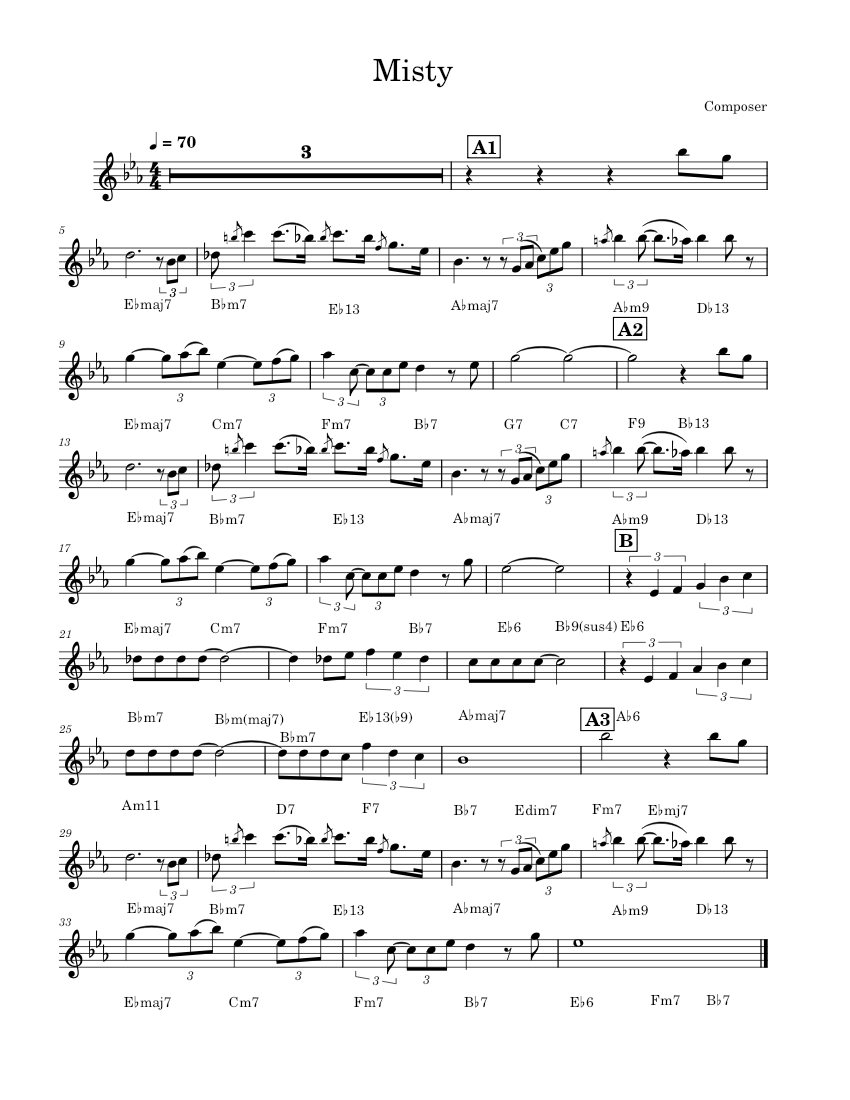 Misty – Erroll Garner misty piano 4 Sheet music for Piano (Solo ...