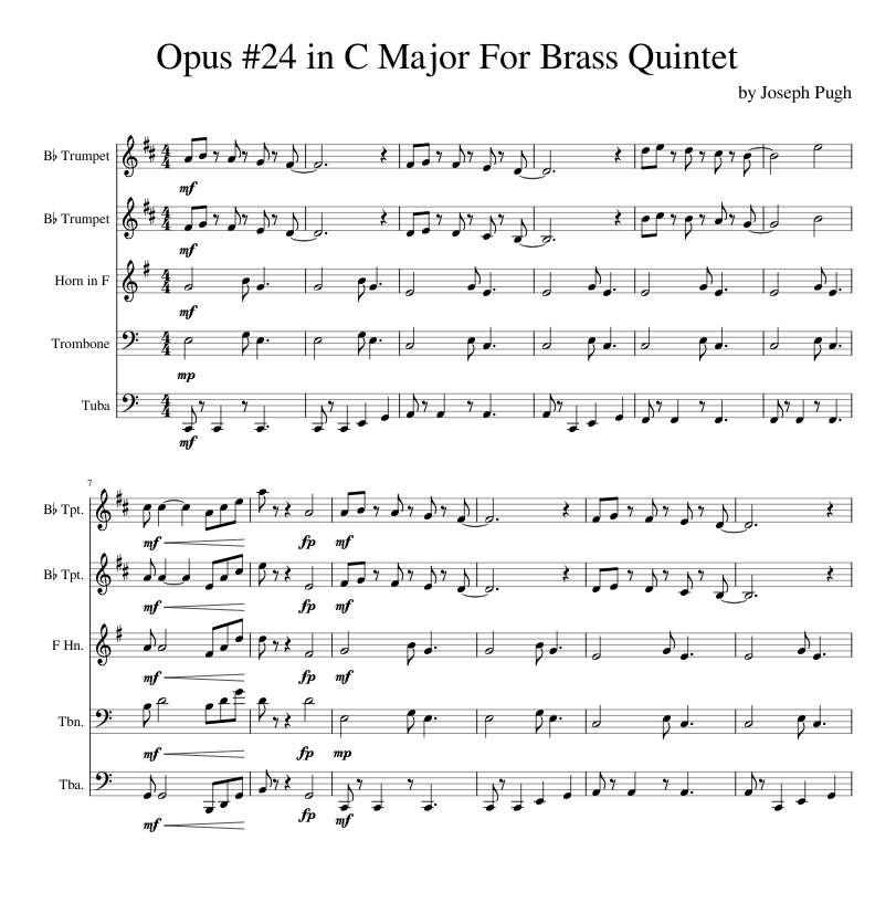 Opus # 24 in C Major for Brass Quintet - piano tutorial