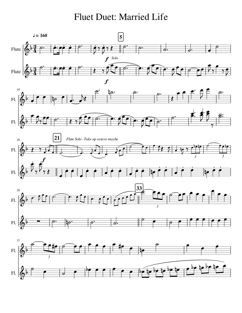 Married Life -Flute duet Sheet Music for Flute (Woodwind Duet ...