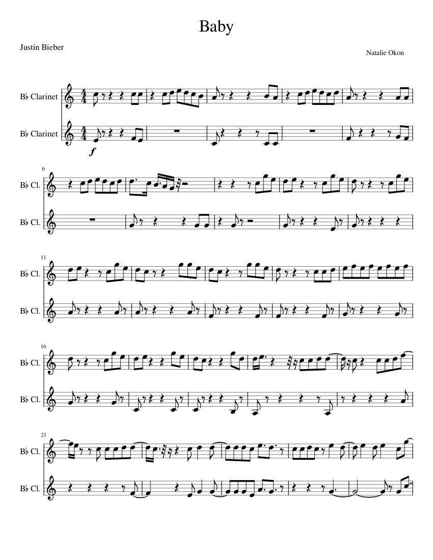 Baby Sheet Music for Clarinet in b-flat (Woodwind Duet) | MuseScore.com