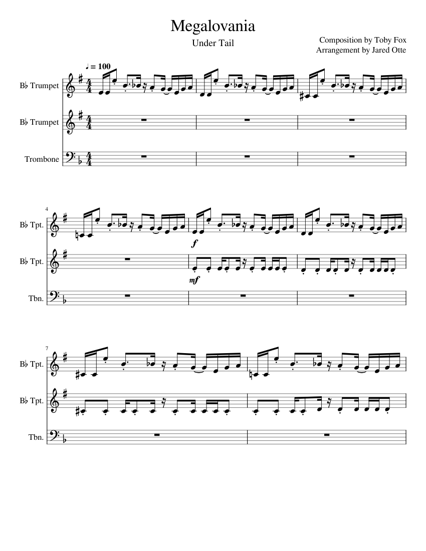 Megalovania | Brass Arrangement Sheet music for Trombone, Trumpet in b-flat (Solo) | Musescore.com