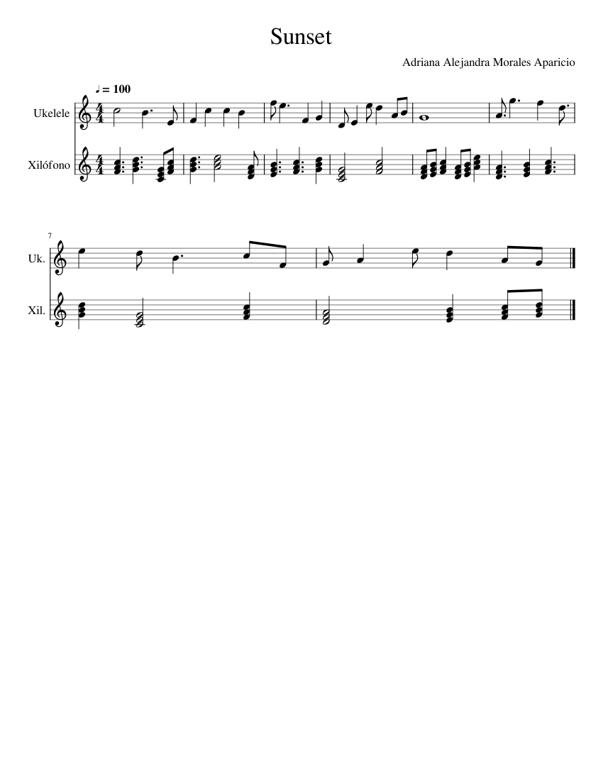 SUNSET Sheet music for Xylophone, Ukulele (Mixed Duet) | Musescore.com