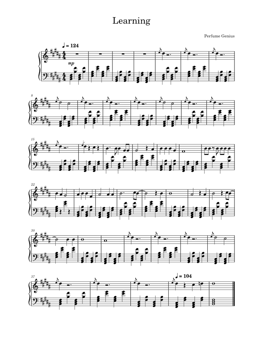 Learning - Perfume Genius Sheet Music for Piano (Solo) Easy | MuseScore.com