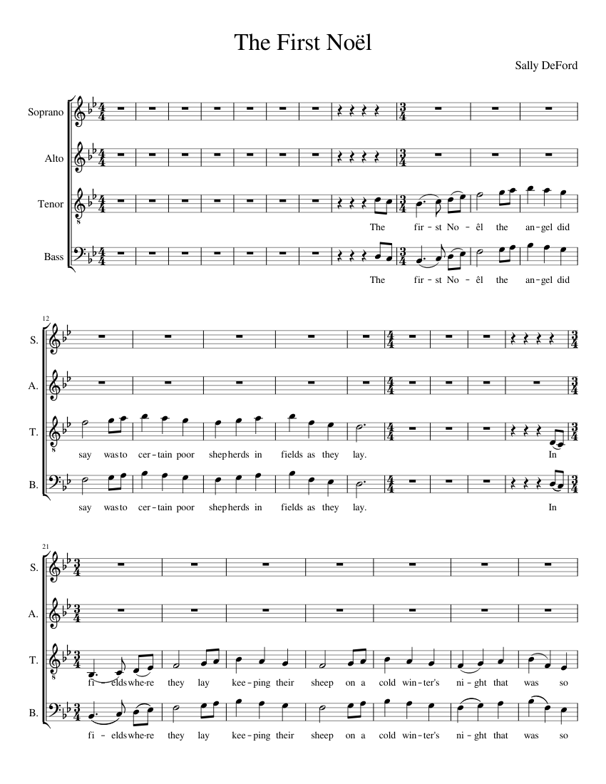 The First Noël Sheet Music for Soprano, Alto, Tenor, Bass voice (Choral ...