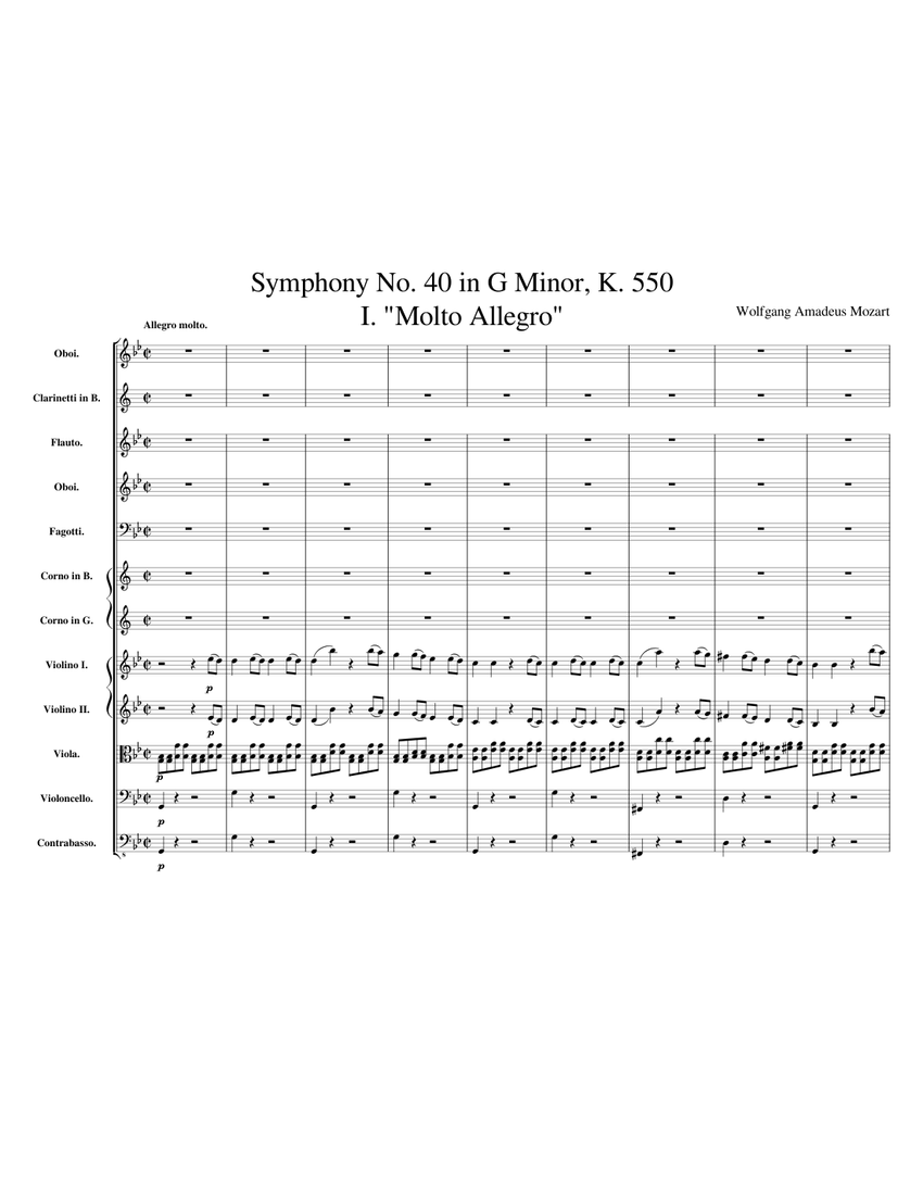 Mozart Symphony No 40 in G Minor K 550 I Molto Allegro (For Analysis ...