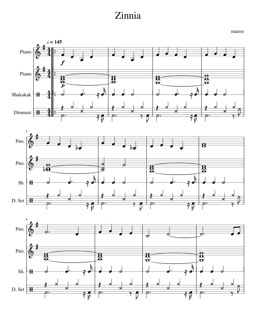 Zinnia Sheet music for Piano, Drum group, Percussion bells (Mixed ...