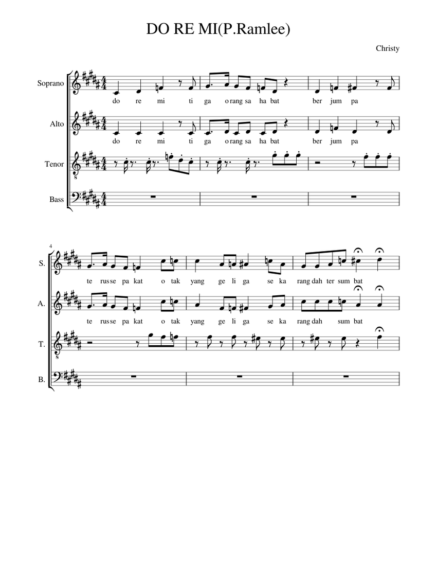 DO RE MI P Ramlee Sheet Music for Soprano, Alto, Tenor, Bass voice ...