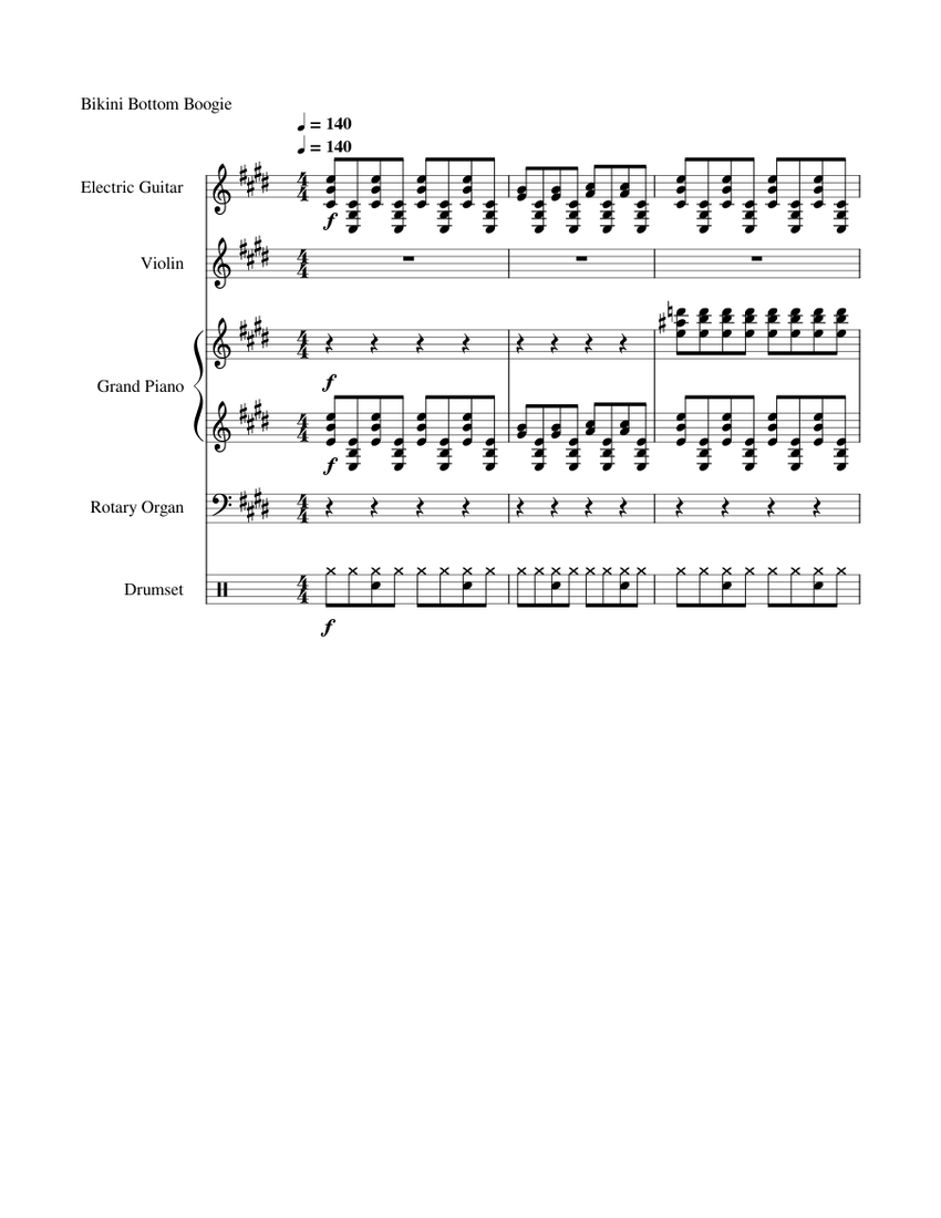 Bikini Bottom Boogie Sheet Music for Piano, Trombone, Organ, Tuba ...