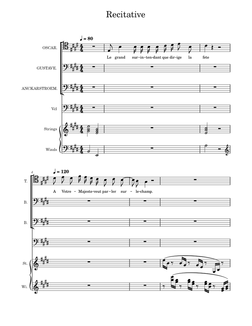 Recitative Sheet Music for Tenor, Bass voice, Cello, Strings group ...
