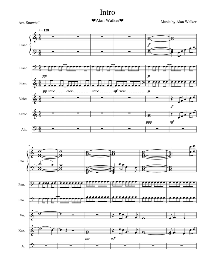 Intro 【Alan Walker】 Sheet music for Piano, Alto, Vocals, Kazoo (Mixed ...