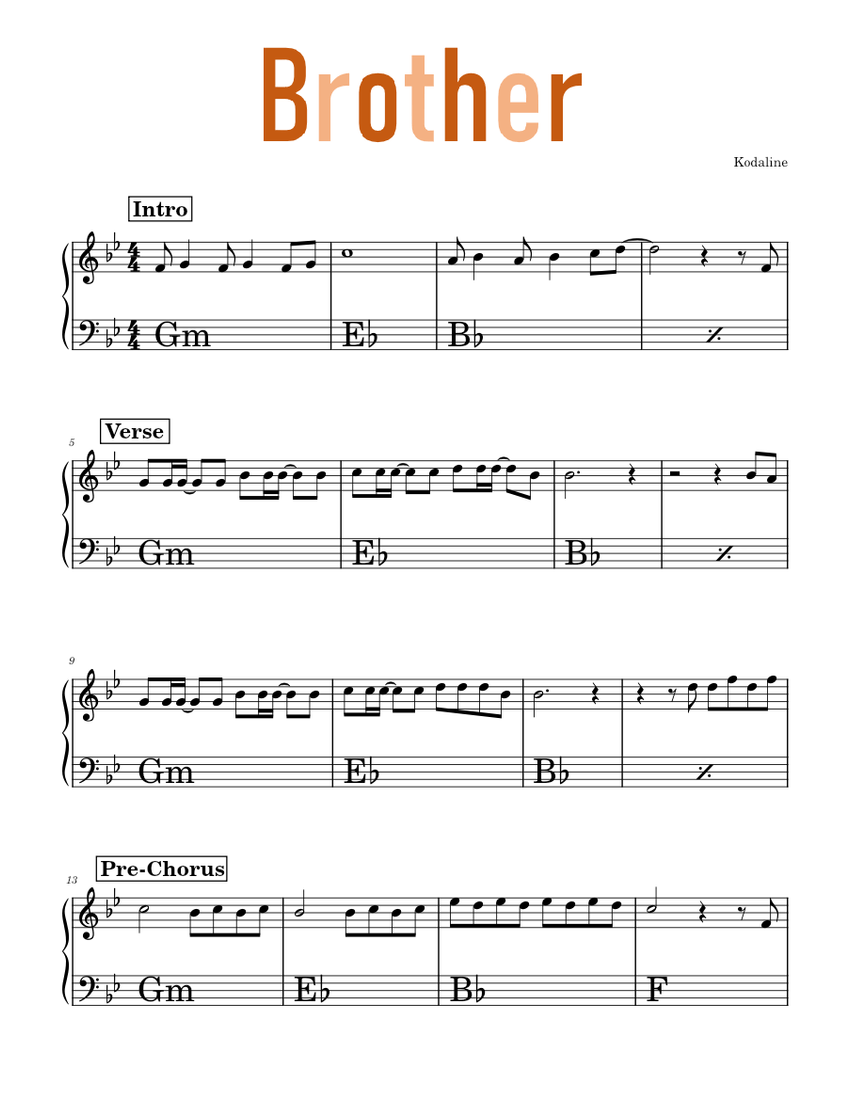 Brother – Kodaline Sheet music for Organ (Solo) | Musescore.com